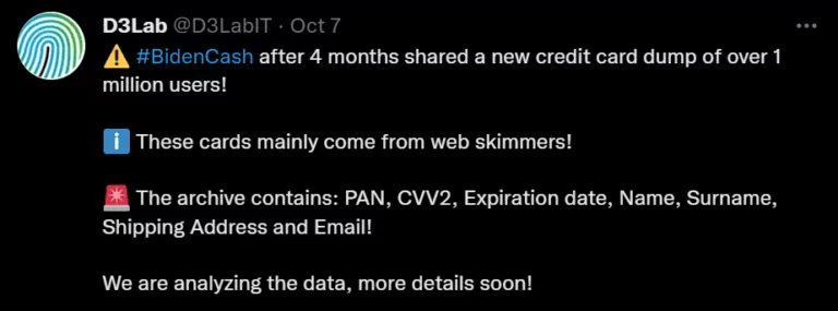 BidenCash Carding Shop Returns With a Larger Credit Card Dump