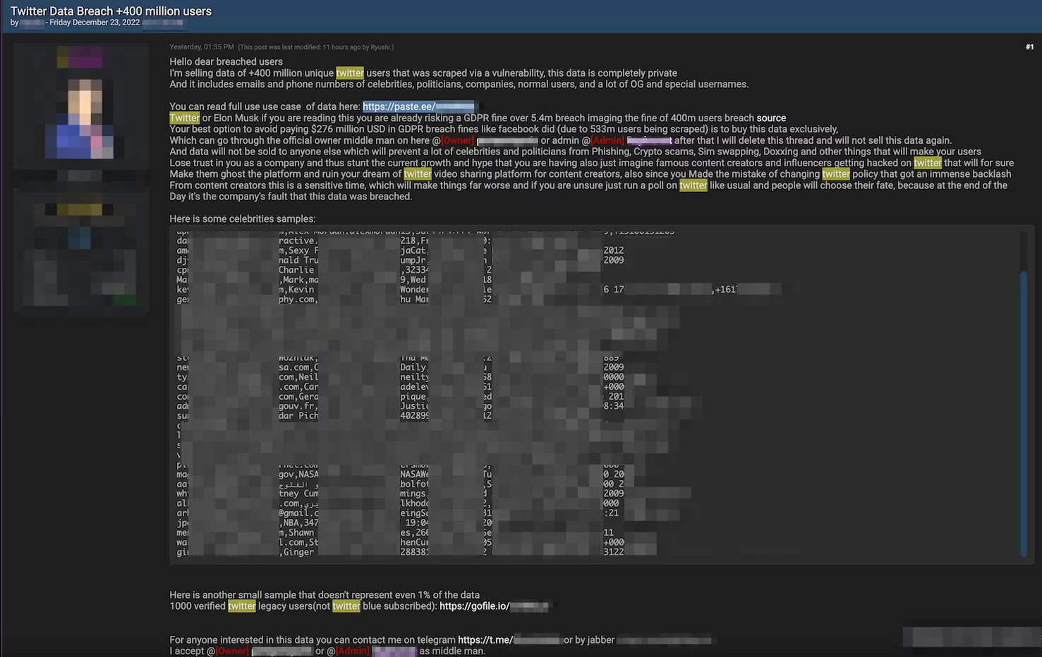 400 Million Twitter Users Data Allegedly Breached for Extortion