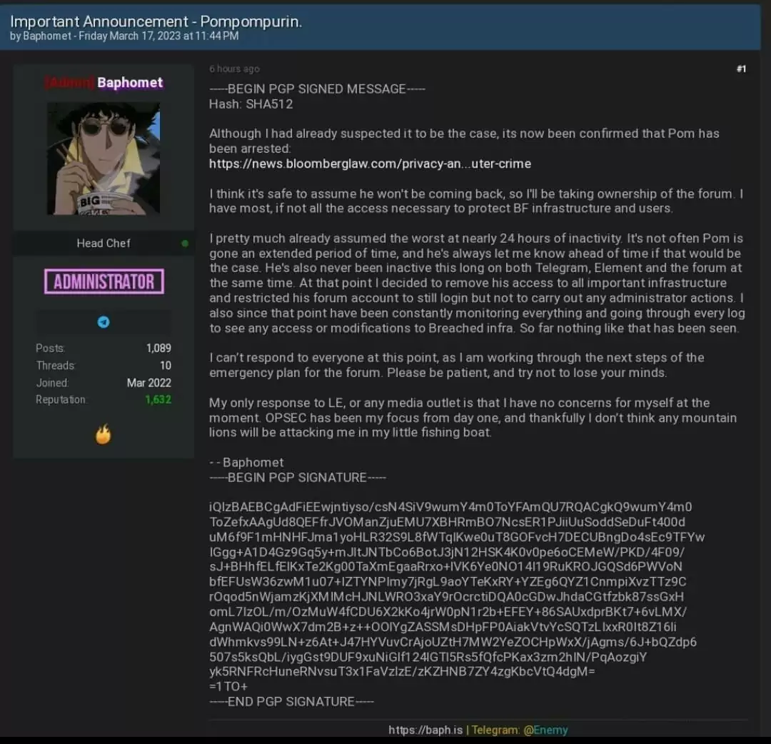 Dark Web Threat Profile: pompompurin - SOCRadar
