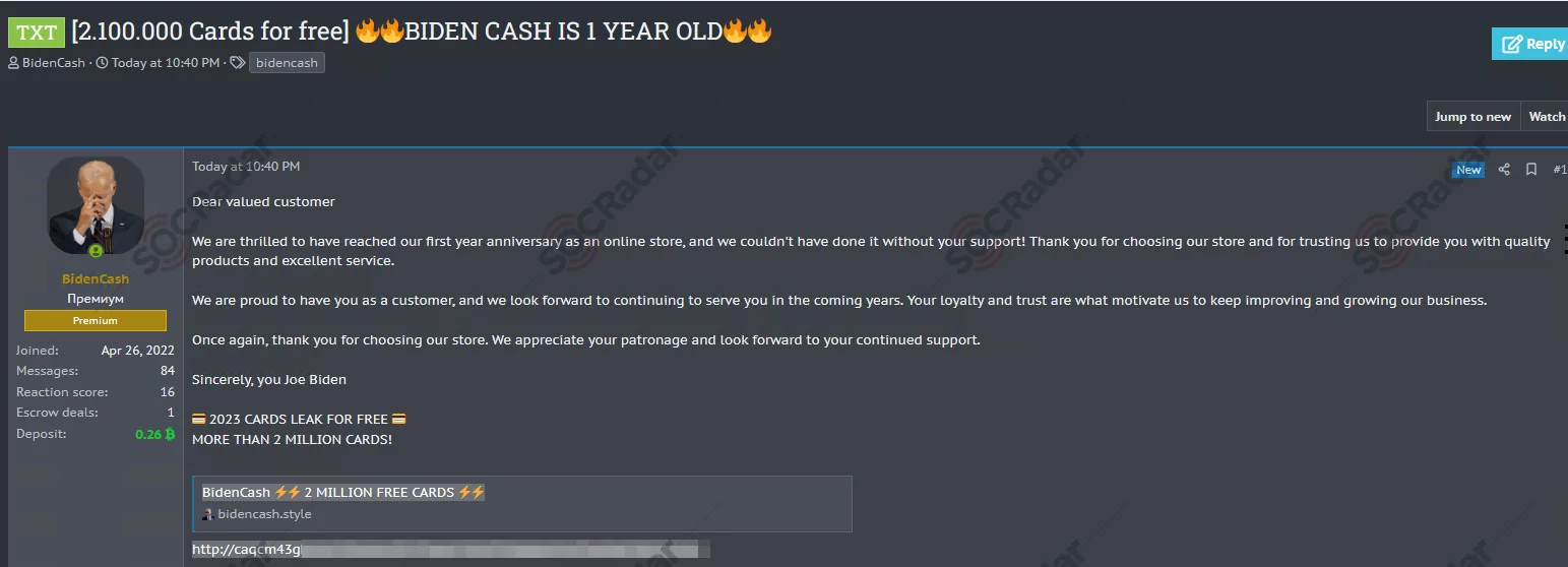 BidenCash Leaked 2.1 Million Credit Card Information