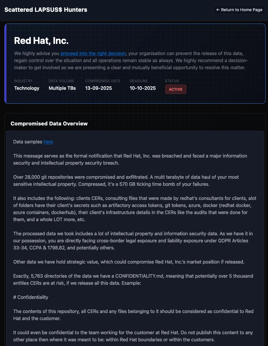 Red Hat Breach: Crimson Collective Claims Massive Theft of Private ...